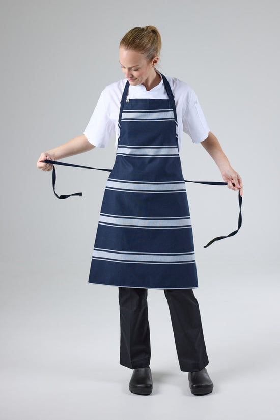 Chef Works Navy Butcher Stripe Bib Apron