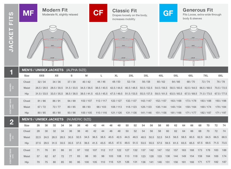 Mens Sizing – Chef Works