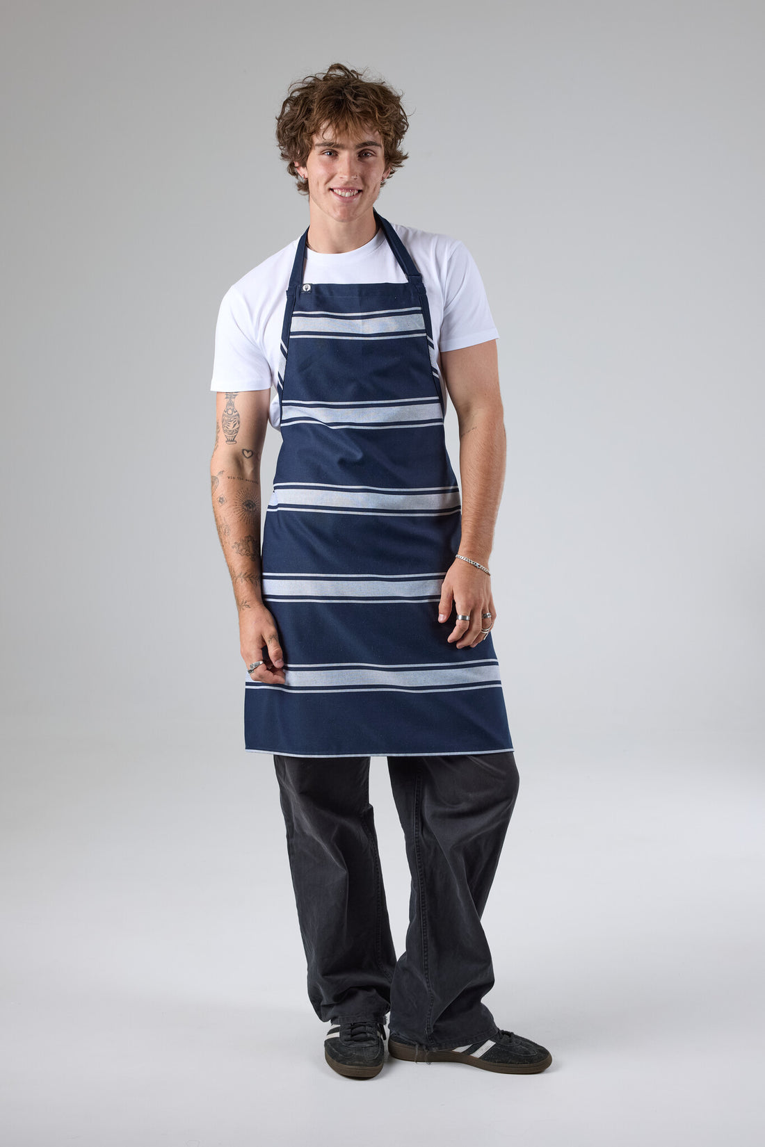 Chef Works Navy Butcher Stripe Bib Apron